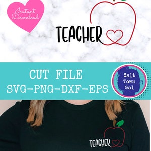 Teacher Apple Heart Svg-teacher Png-teacher Life Cut File-teacher ...