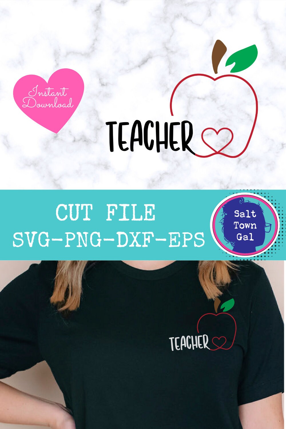 Teacher Apple Heart Svg-teacher Png-teacher Life Cut | Etsy