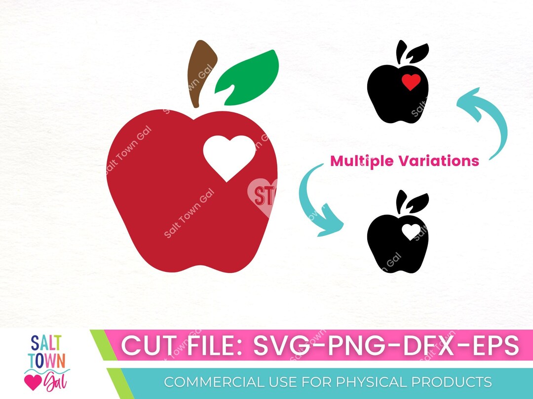 Apple Heart Svg-apple Cricut Cut File-teacher Apple Png-apple Clip Art ...