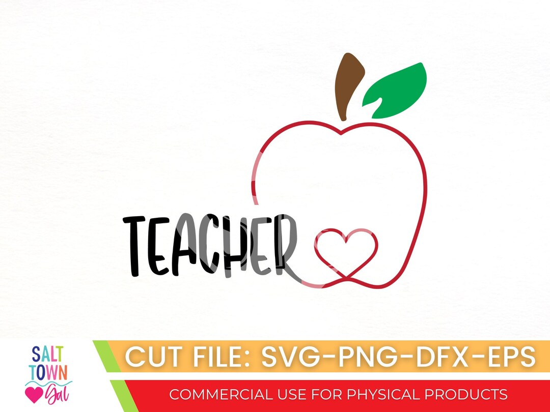 Teacher Apple Heart Svg-teacher Png-teacher Life Cut File-teacher ...