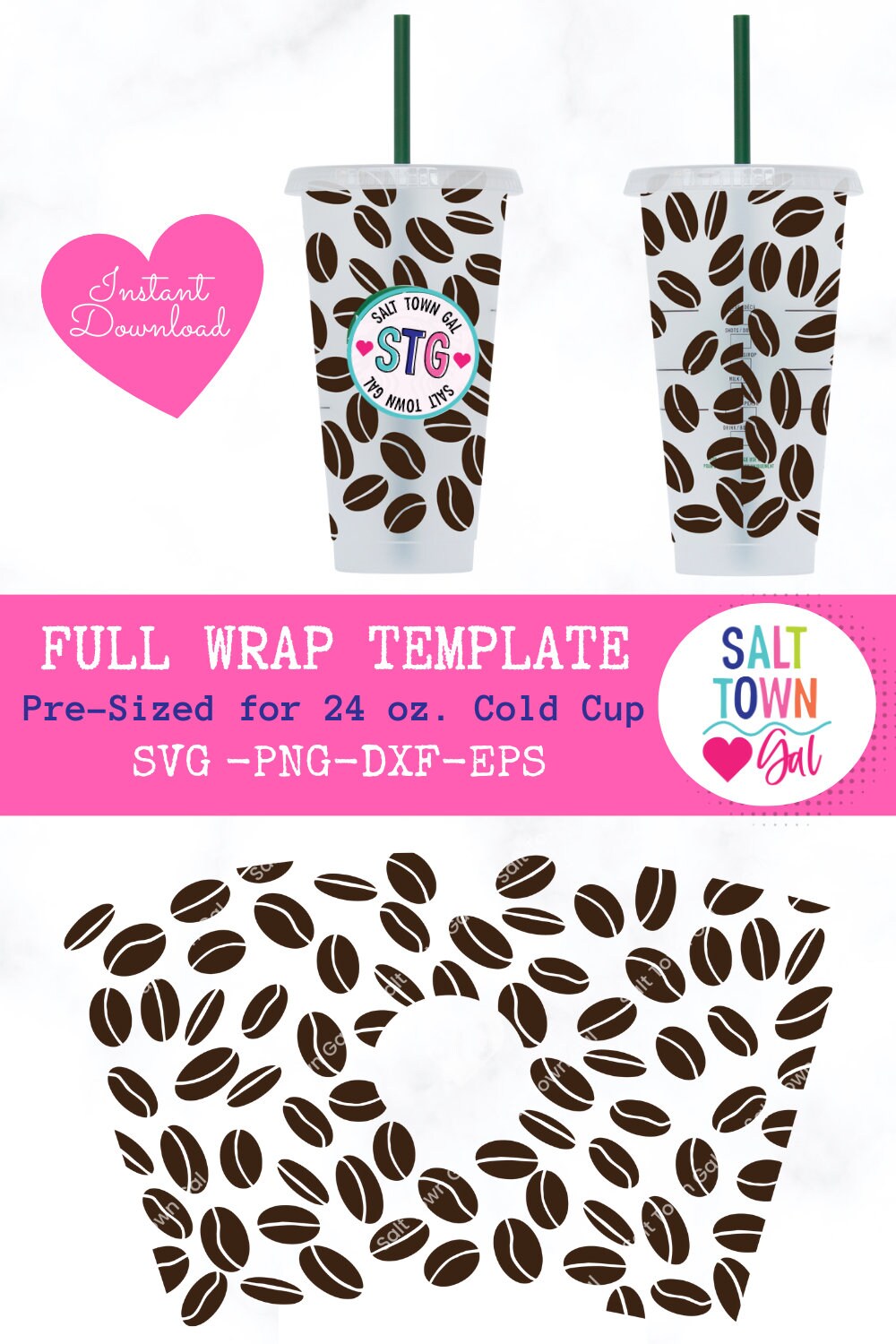 Coffee Beans Full Wrap Svg-coffee Beans Cold Cup Png-cafe - Etsy