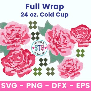 Roses Full Cup Wrap Svg-colorful Floral Template-pink Tumbler Cut File ...
