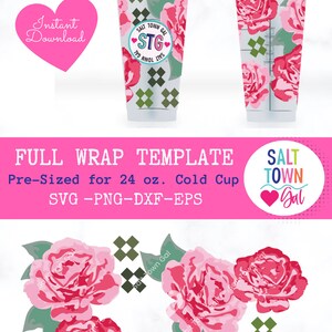 Roses Full Cup Wrap Svg-colorful Floral Template-pink Tumbler Cut File ...