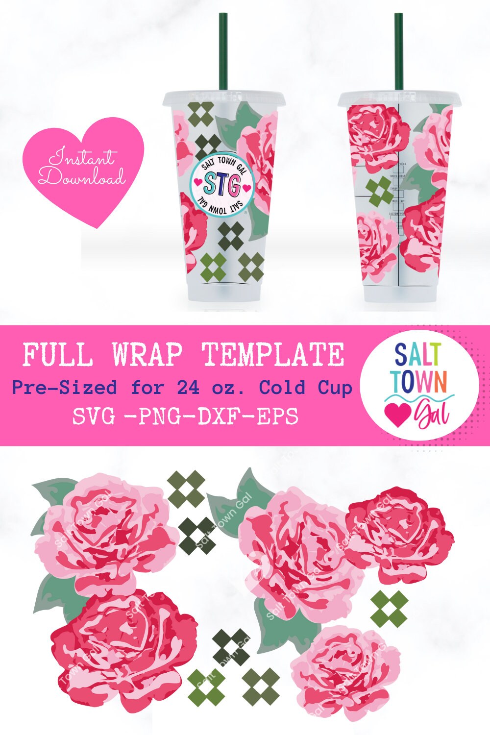 Roses Full Cup Wrap Svg-colorful Floral Template-pink Tumbler - Etsy
