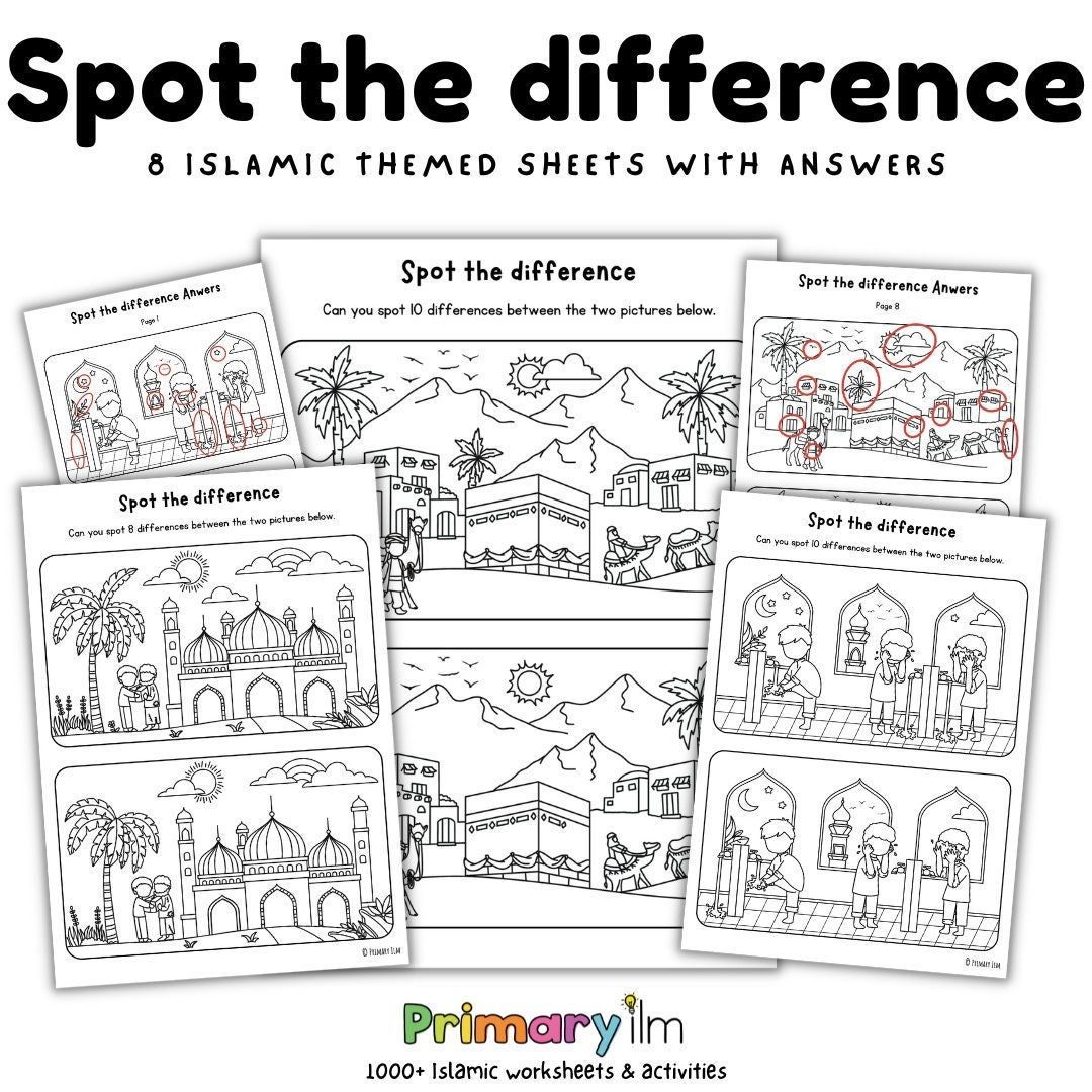 Islamic 'spot the Difference' Sheets for Kids - Etsy