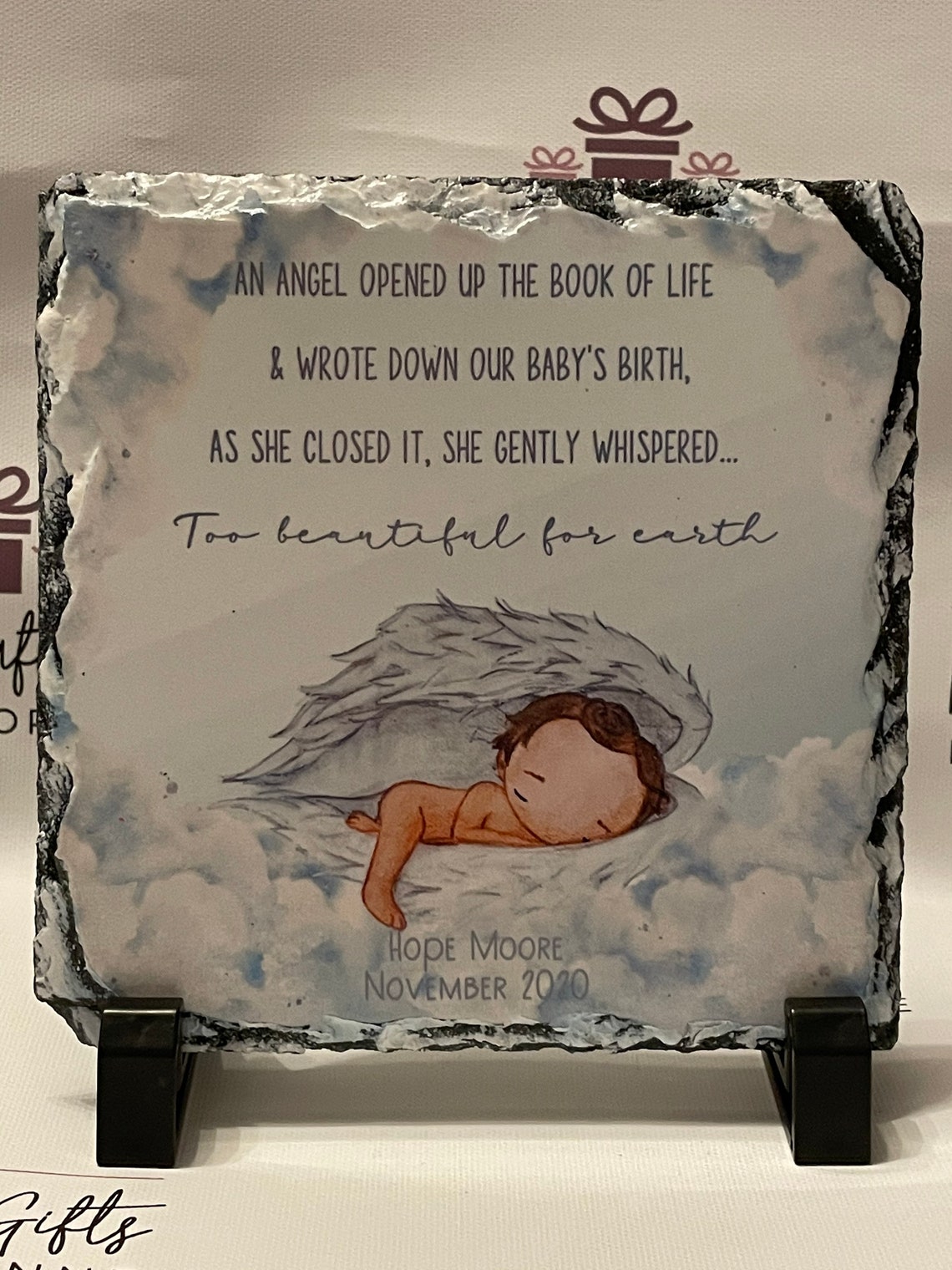 Personalised baby memorial photo slate. | Etsy