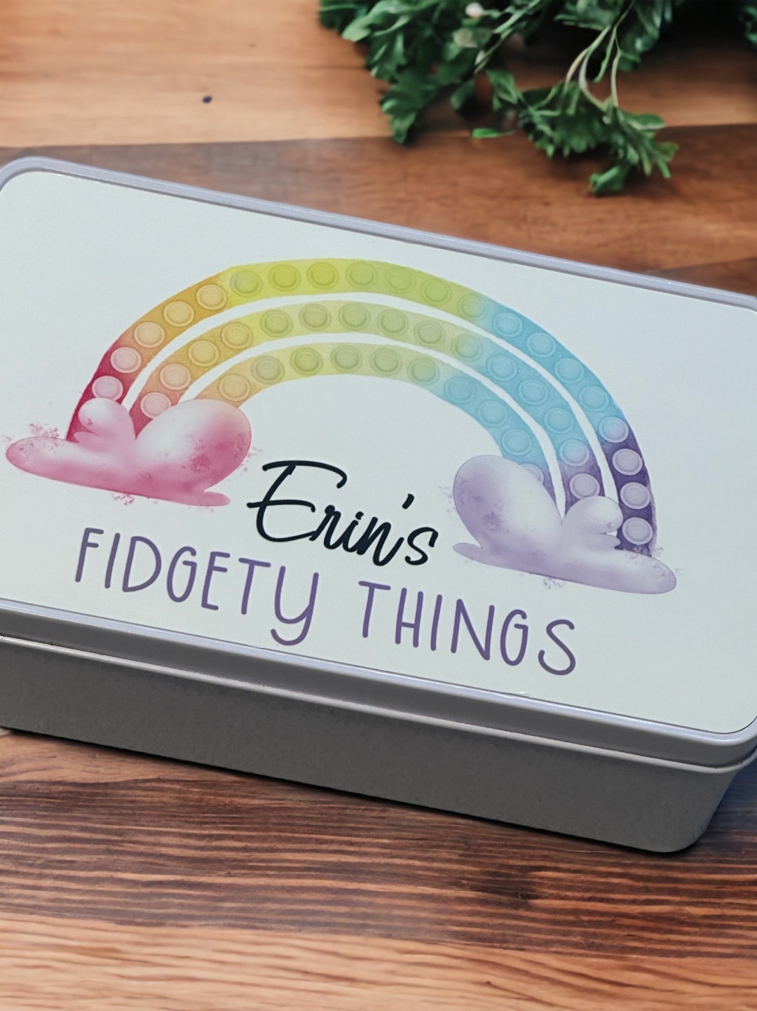 Personalised Rainbow Fidget Storage Tin. - Etsy