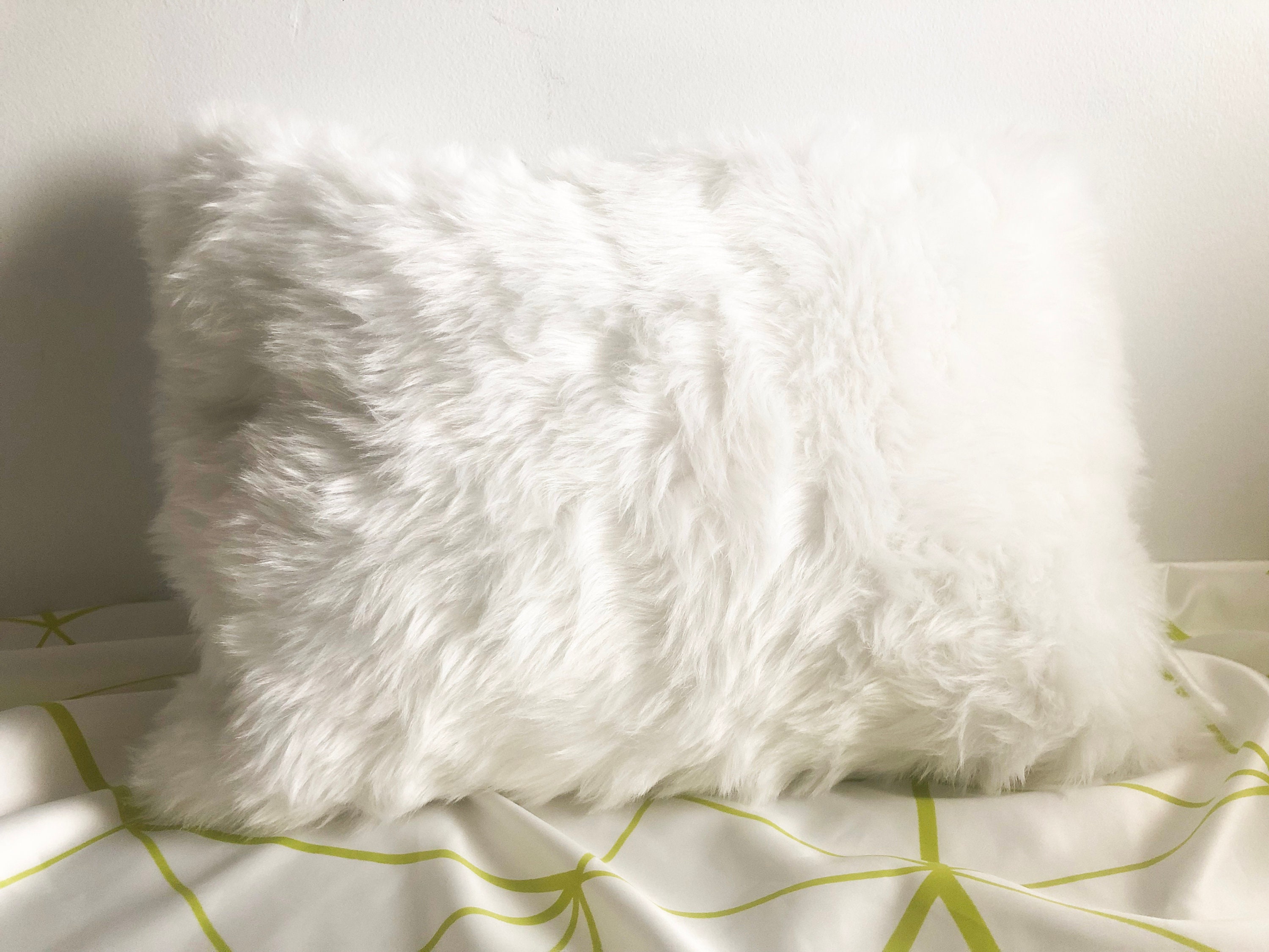 Fluffy White Faux Fur Lumbar Pillow Cover Soft Plush Gift for New House ...