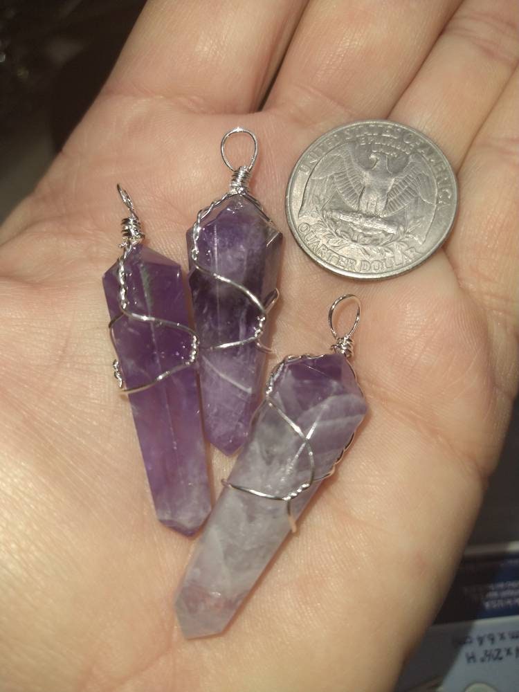 Amethyst Necklace Wire Wrapped Necklace Amethyst Jewelry | Etsy