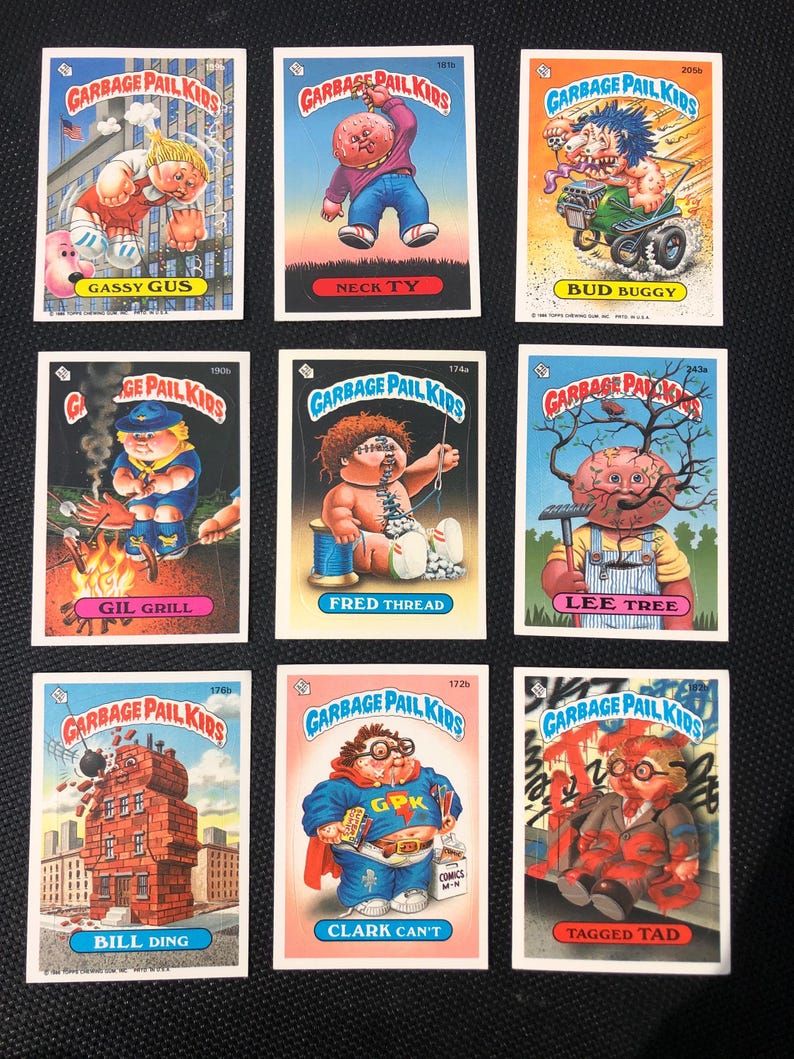 Lot of 9 Vintage Garbage Pail Kids Original 1986 Sticker Trading Cards ...