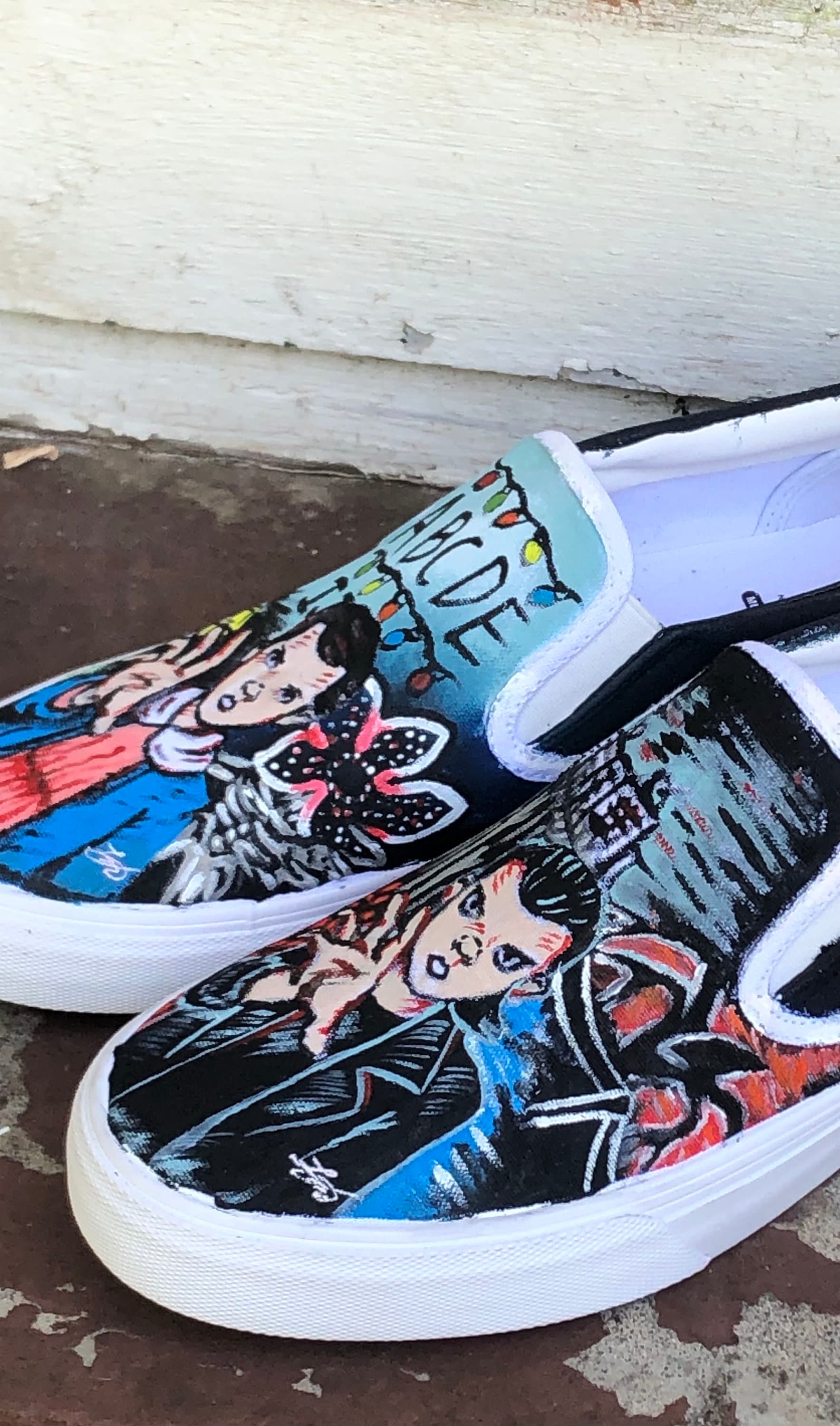 Custom Hand Painted Stranger Things Eleven Upside Down Slip on Shoes - Etsy