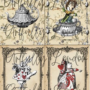 Alice in Wonderland Inspired Digital Printable Greeting Cards Vintage ...