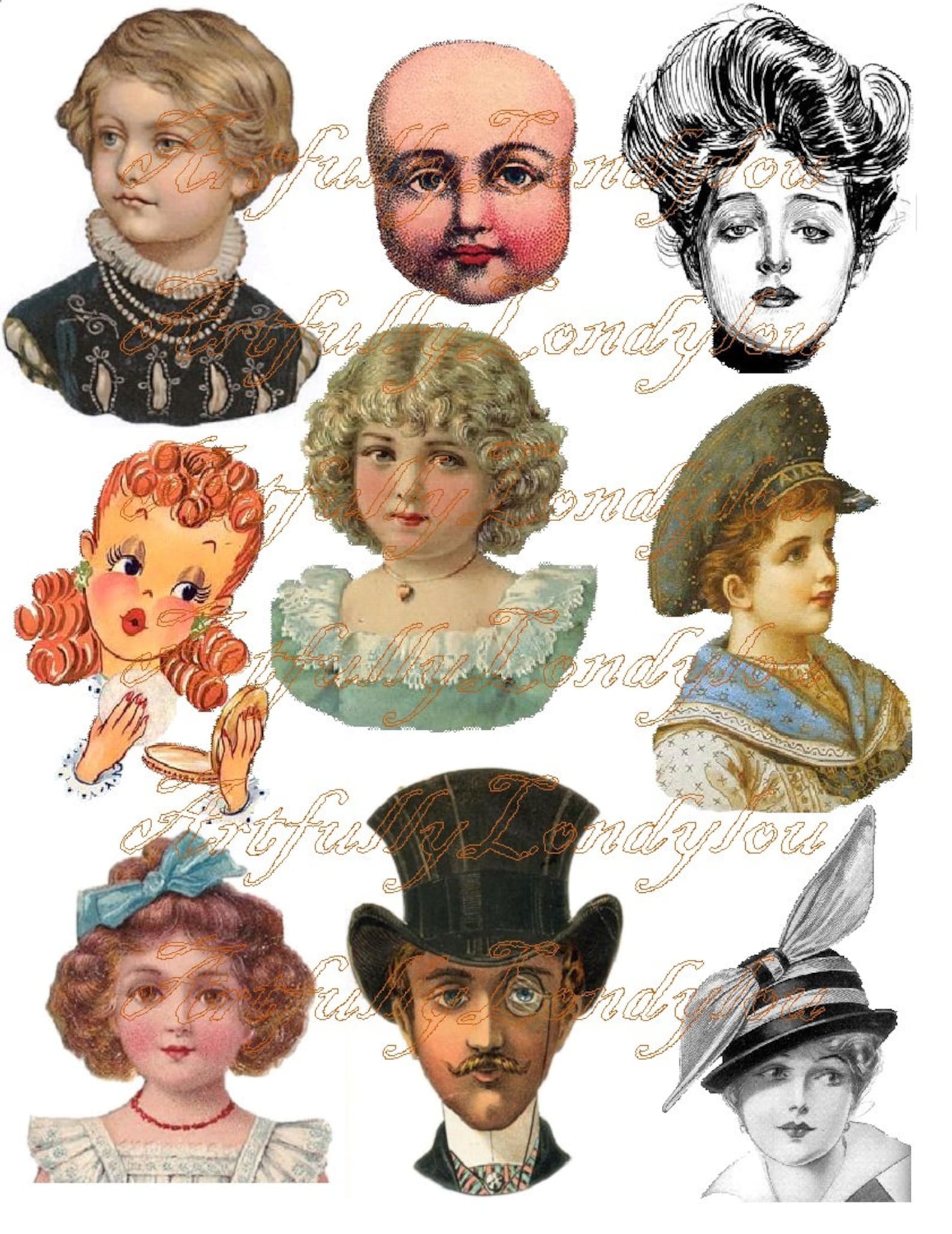 Vintage Faces Ephemera Digital Download Printable Collage Sheet ...