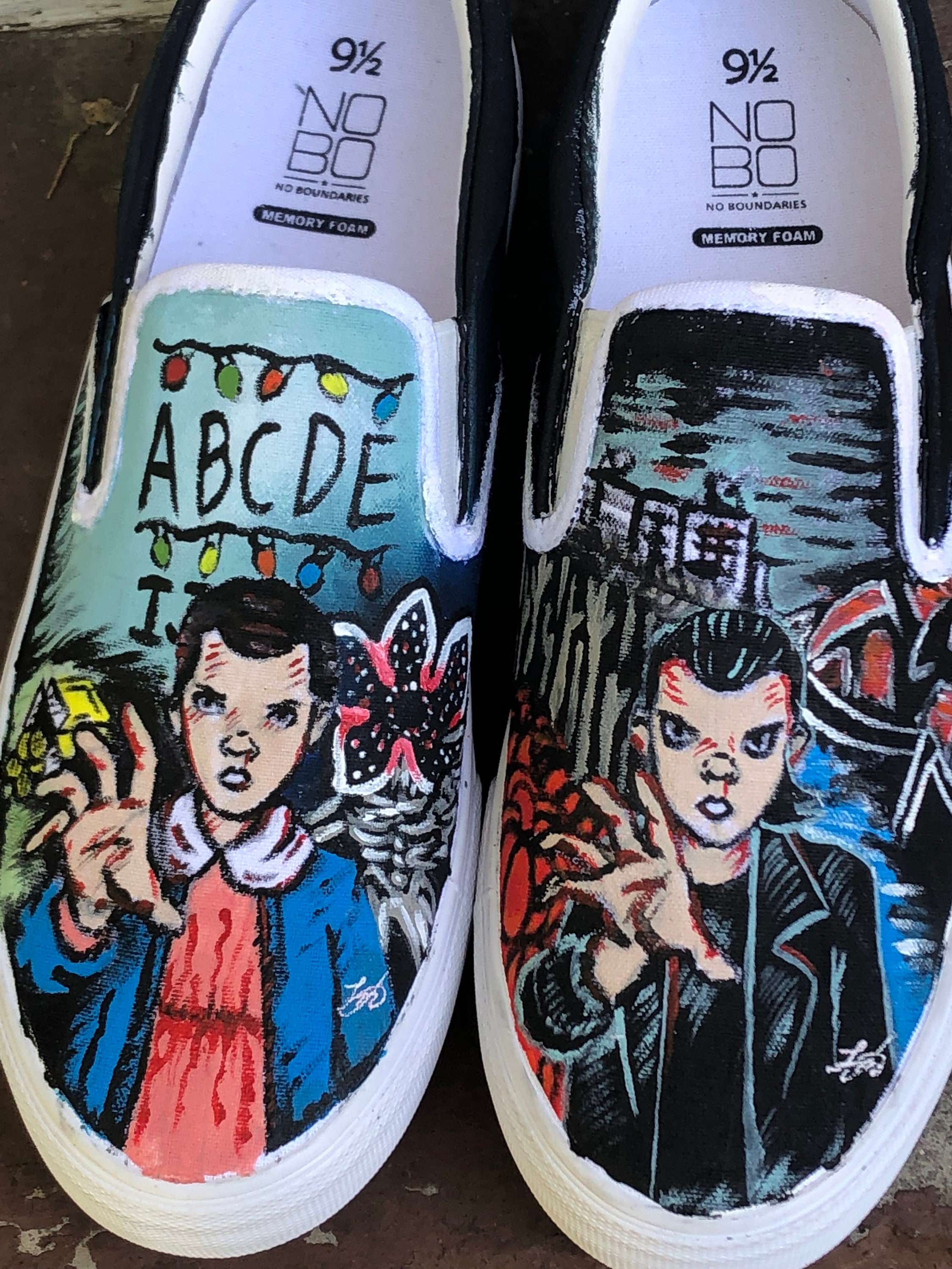 Custom Hand Painted Stranger Things Eleven Upside Down Slip on Shoes - Etsy