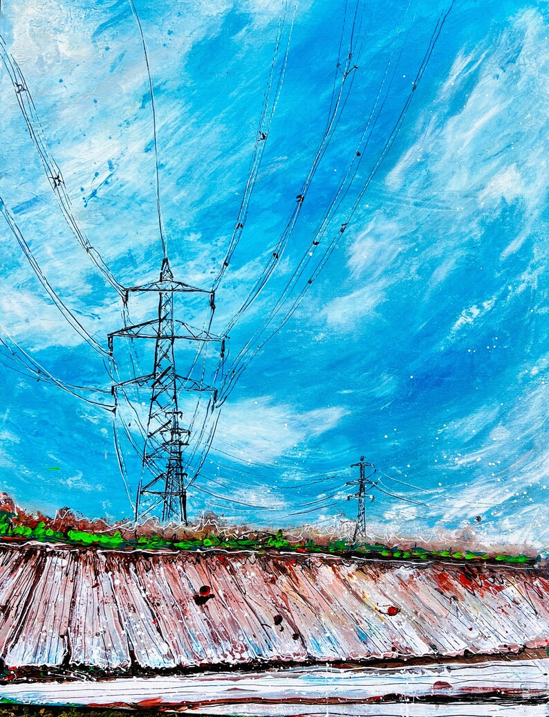 Electricity Pylon Painting, Impressionist Acrylic Painting ...