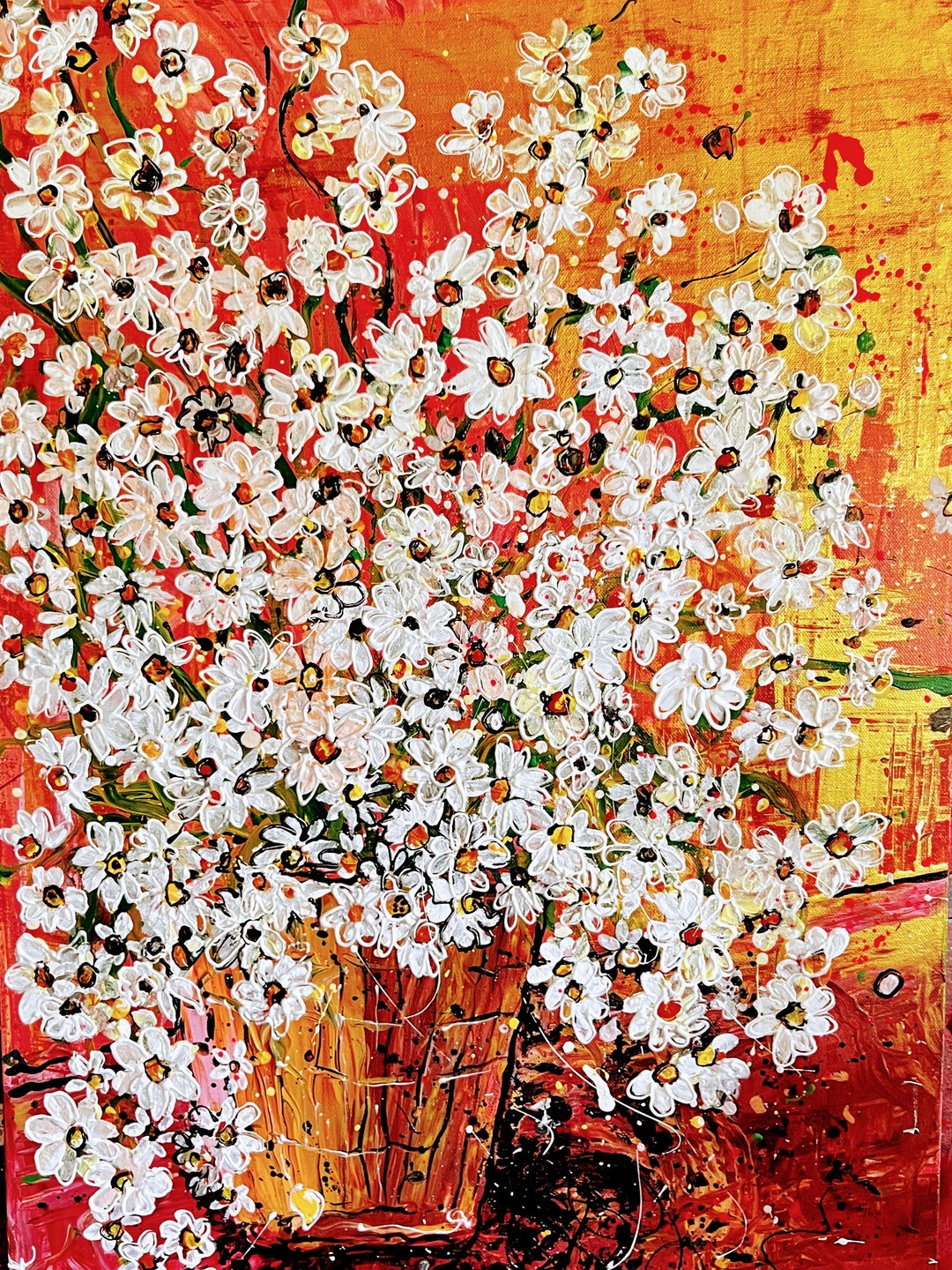 Original Impressionist Daisy Floral Painting, Daisies Wall Art, Floral ...