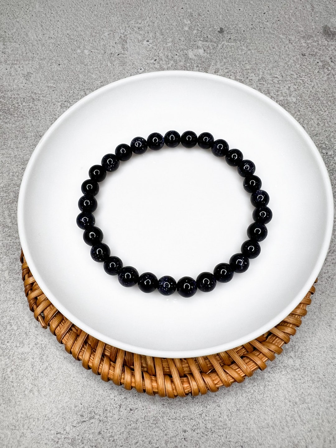 Sandstone Gemstone Stretch Bracelet, Blue Glittery Crystal Bracelet ...