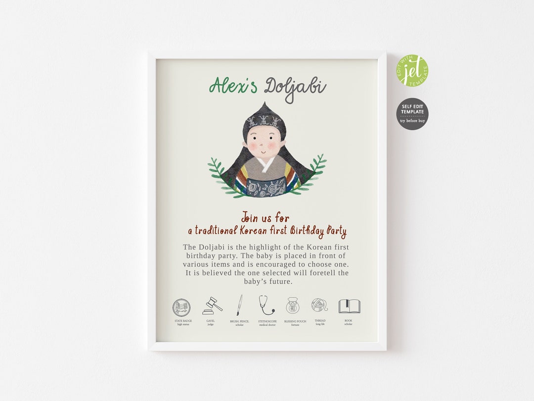 Doljabi Board Sign, Self Edit Template, Korean Baby Boy, First Birthday ...