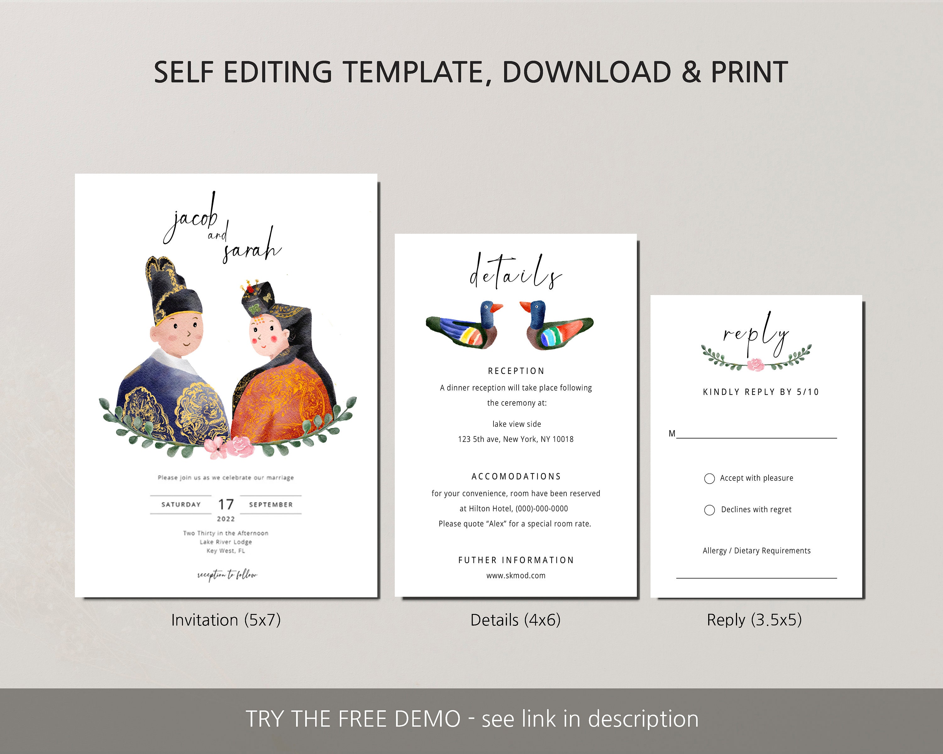 Korean Traditional Wedding Invitation Template Set-self - Etsy