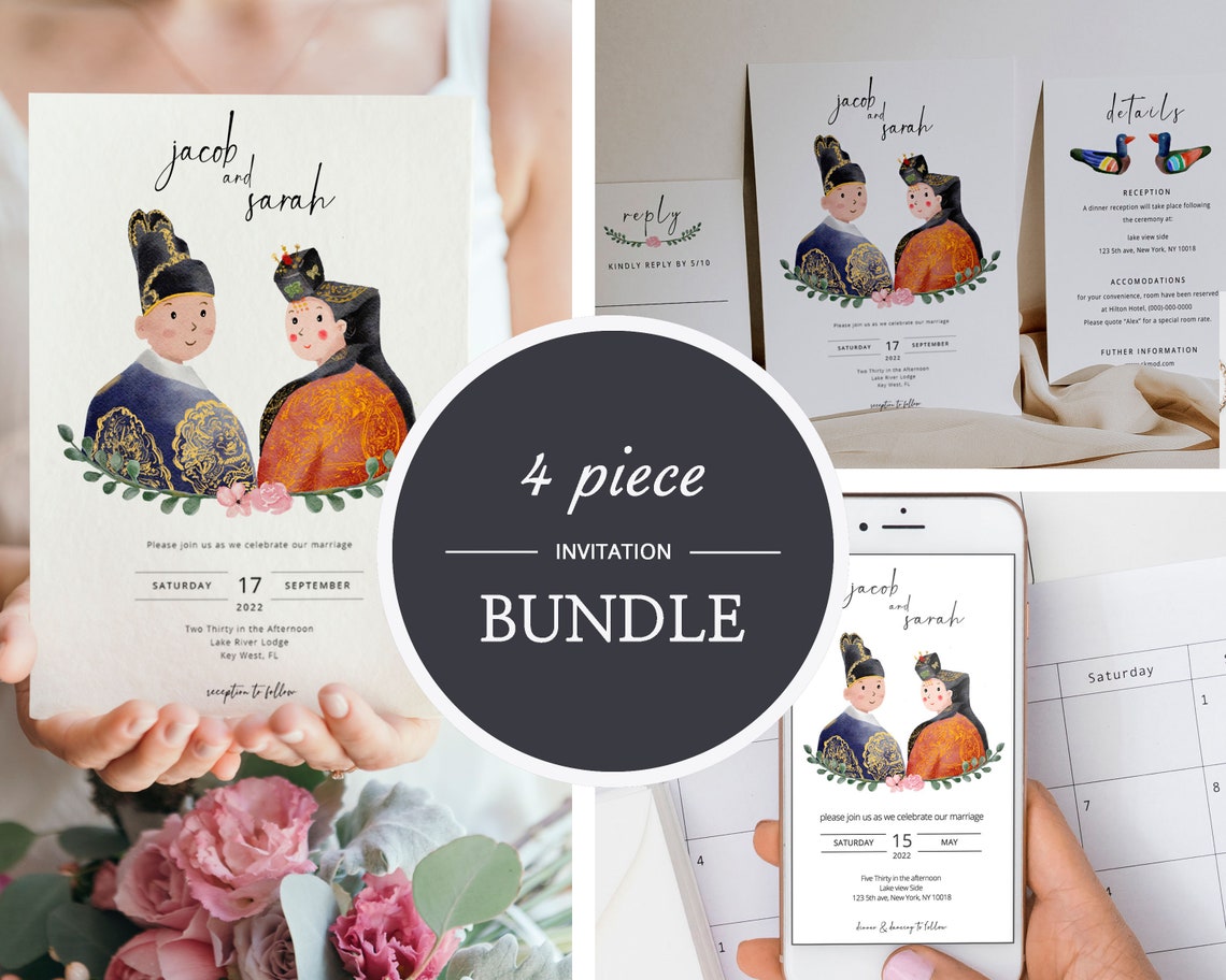 Korean Traditional Wedding Invitation Template Set-self - Etsy