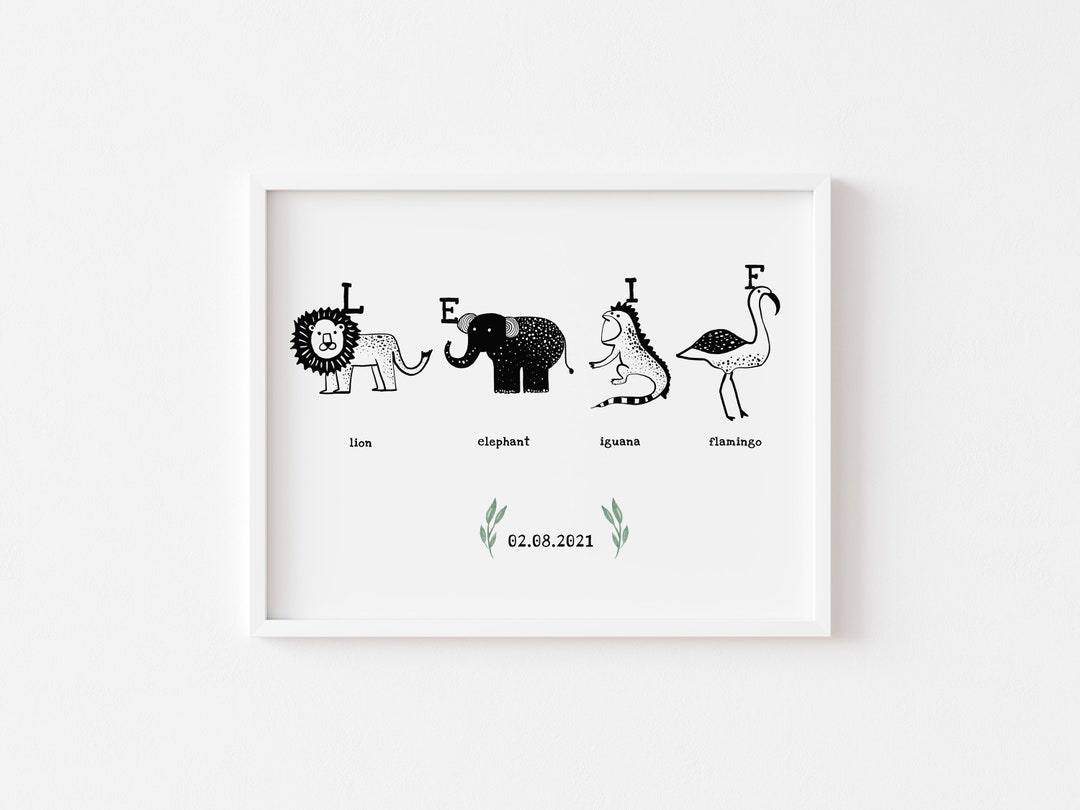 Personalized Name Print-minimalist Animal Alphabet-mordern Nursery ...