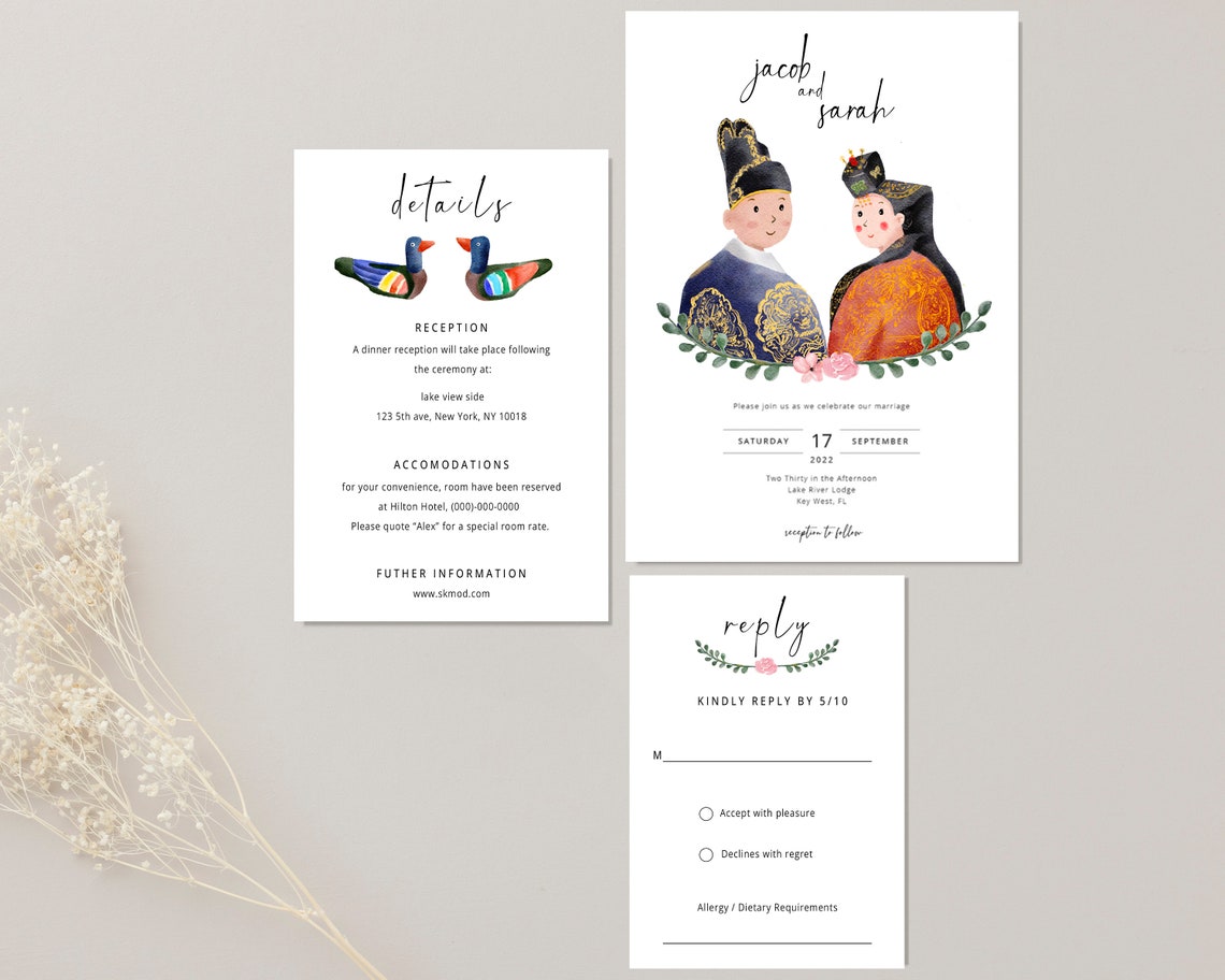 Korean Traditional Wedding Invitation Template Set-self | Etsy