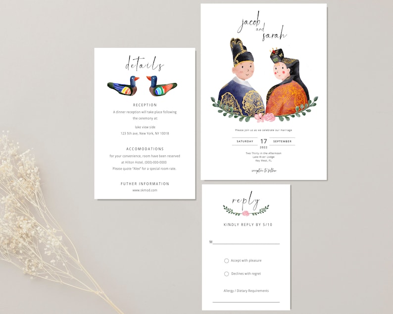 Korean Traditional Wedding Invitation Template Set-self - Etsy