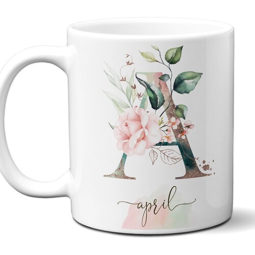 O Letter Initial Monogram Mug Name & Floral A B C D E F G H - Etsy