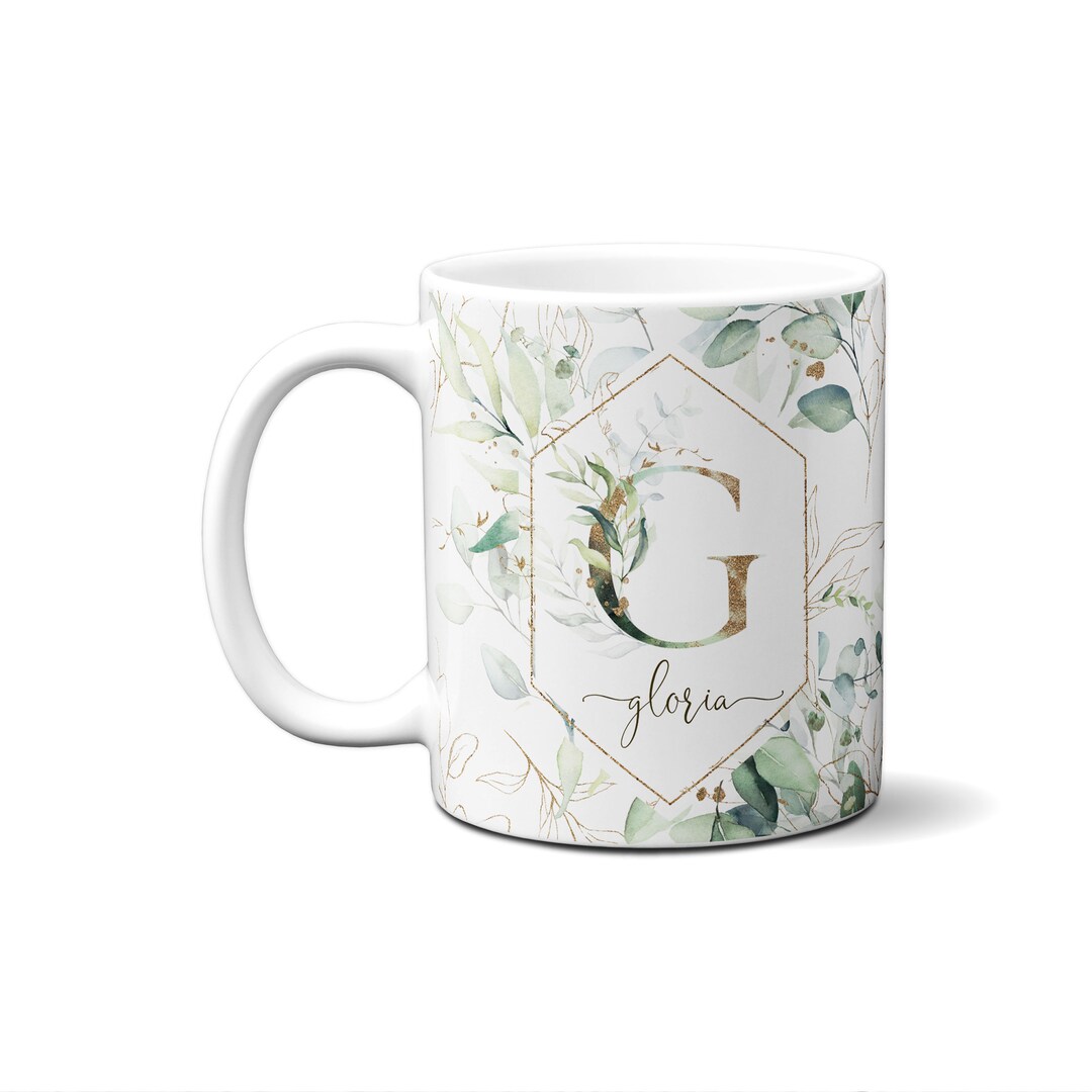 Letter Mug With Floral Initial Alphabet, Customize Flowers Monogram ...