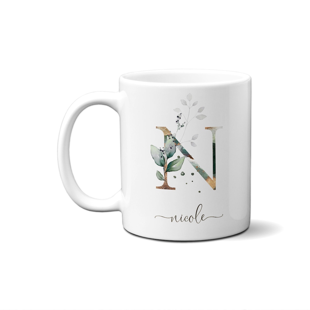 Personalize Monogram Letter Initial N Mug | Floral A B C D E F G H I J ...