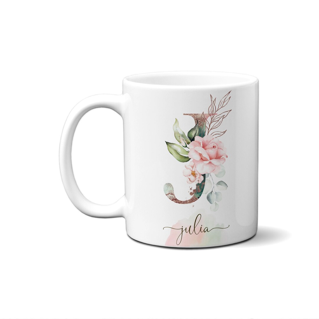 Personalized Initial & Roses Coffee Mug - Custom Name Gift - Etsy