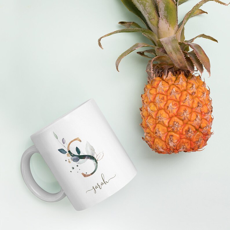 Floral Name Monogram Letter Mug Initial Flower Alphabet Cup - Etsy
