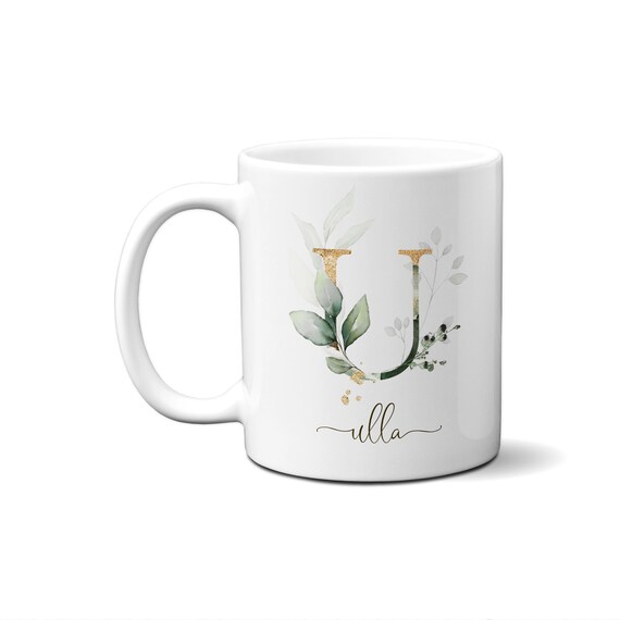 Personalize Name Cup With Monogram Flower Initial Letter Just - Etsy