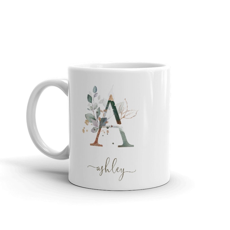 Floral Name Monogram Letter Mug Initial Flower Alphabet Cup - Etsy