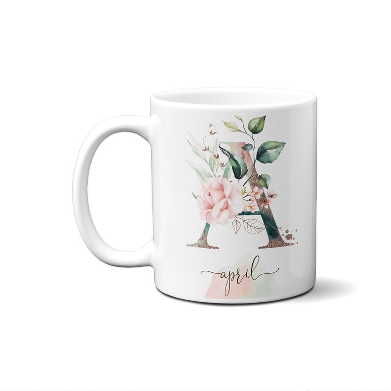 Floral Initial Mug: Personalized Alphabet Letter Gift Cup - Etsy