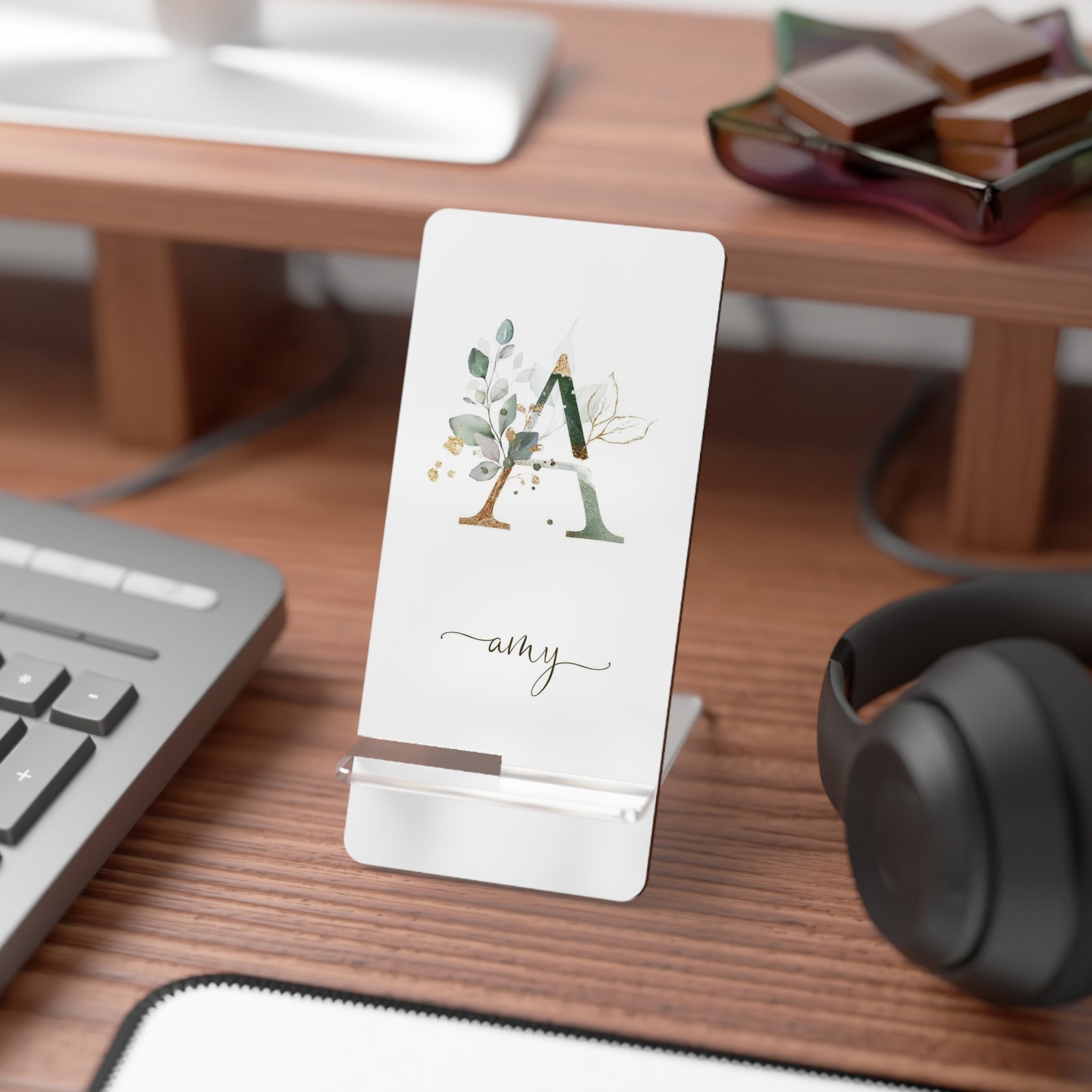 Cell Phone Stand - Personalized With Floral Monogram and Name - Etsy