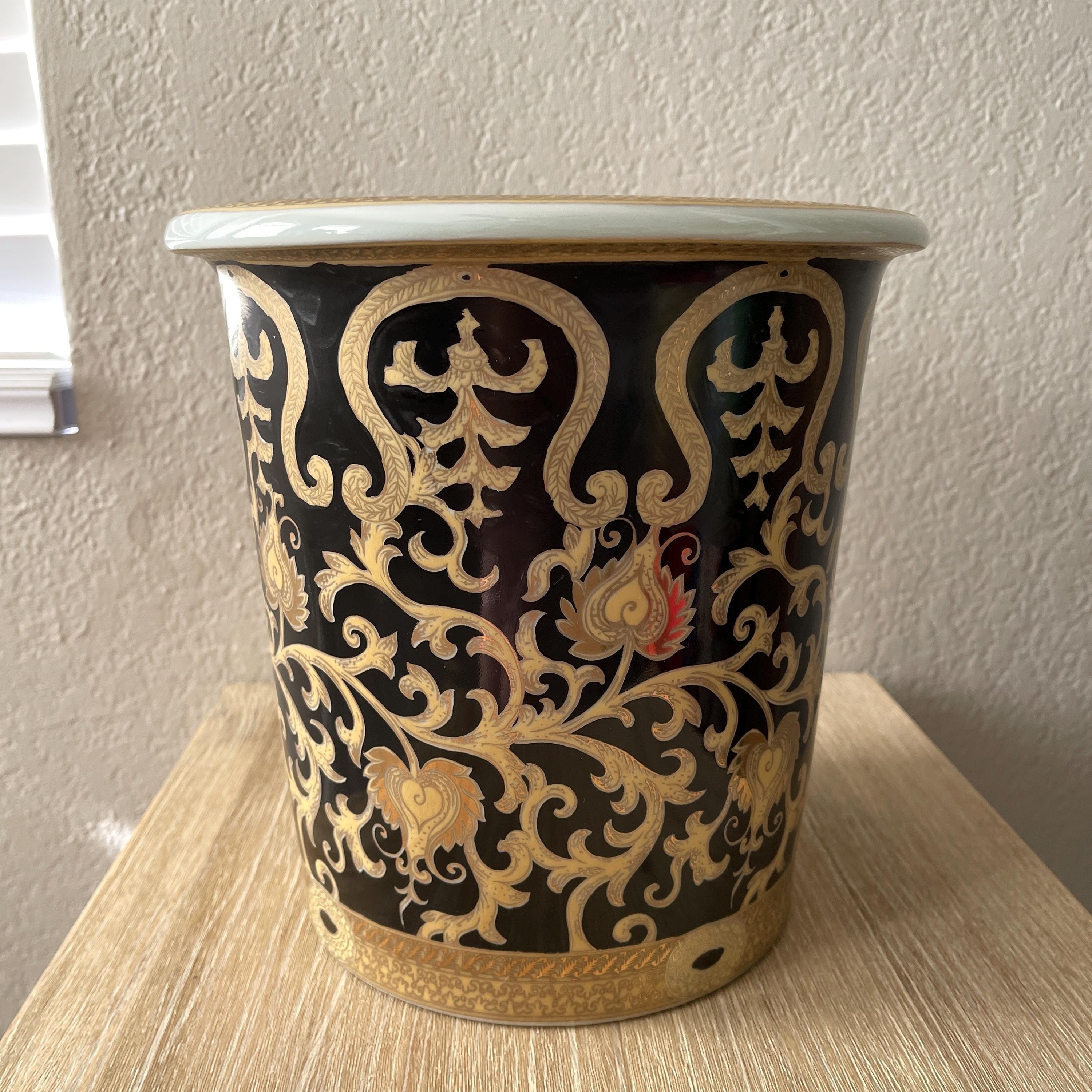 Antique Amita Set 2 Gold Chinese Porcelain Hand Painted Planter Tissue ...