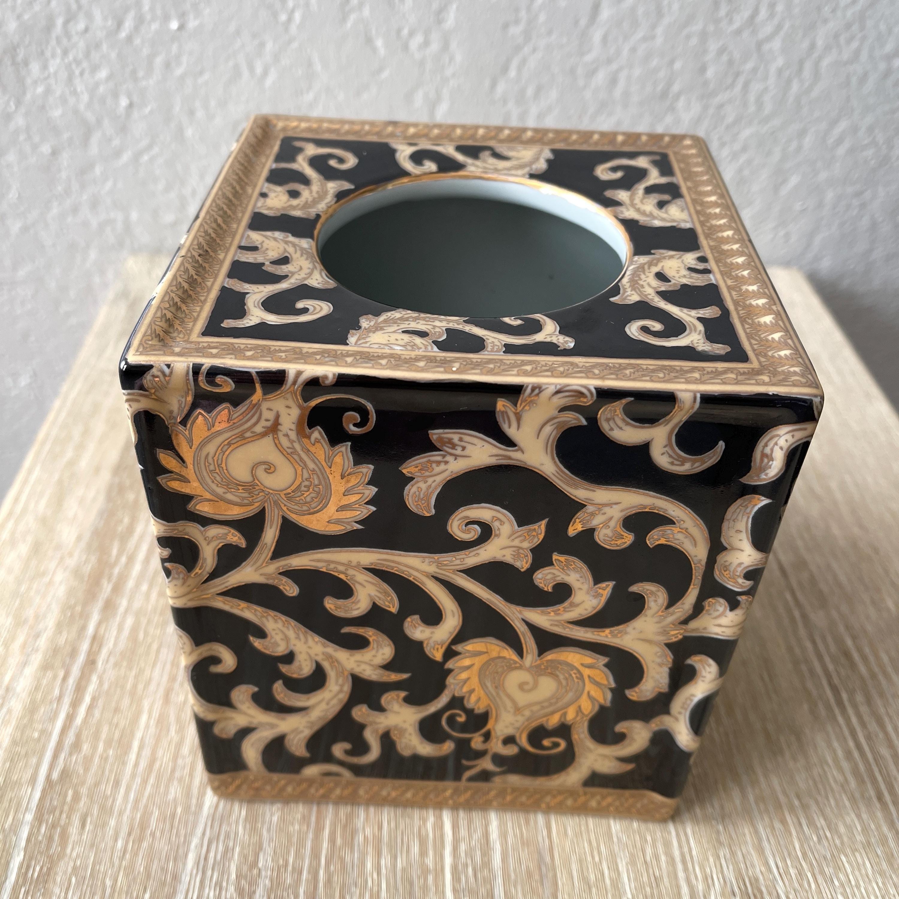 Antique Amita Set 2 Gold Chinese Porcelain Hand Painted Planter Tissue ...