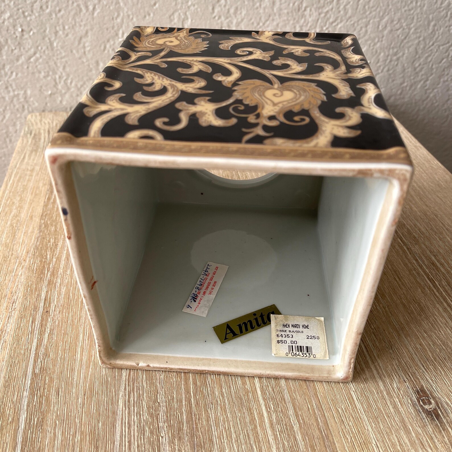 Antique Amita Set 2 Gold Chinese Porcelain Hand Painted Planter Tissue ...