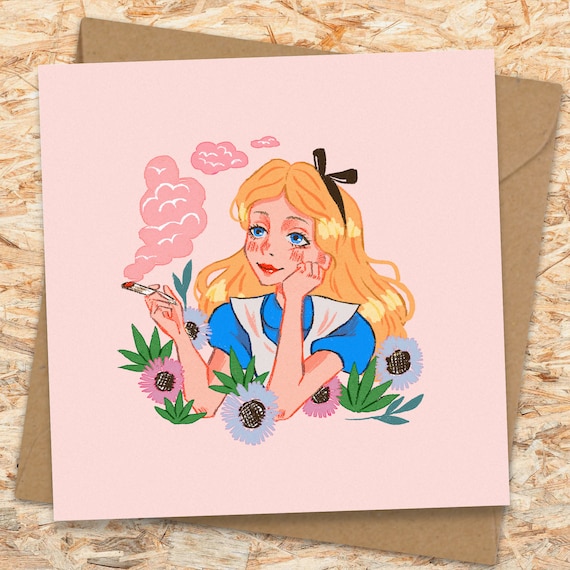 Smoking Alice in Wonderland Stoner girl birthday card Best | Etsy
