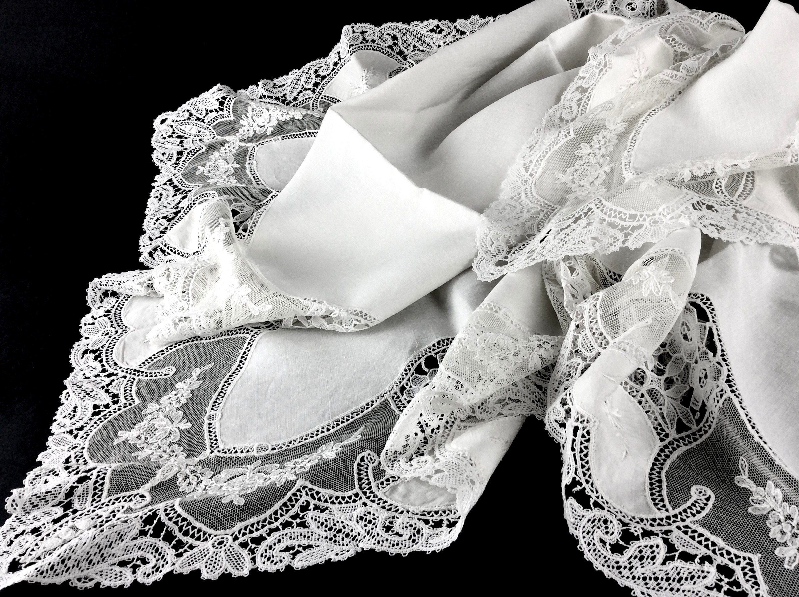 Rare Antique Table Cloth 19th Embroidered Wide Brussels Bobbin Lace ...