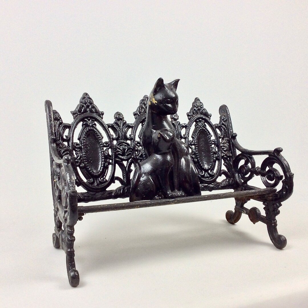 Vintage Cast Iron Toy Doll Bench Iron Cat Figure Sculpture Black ...