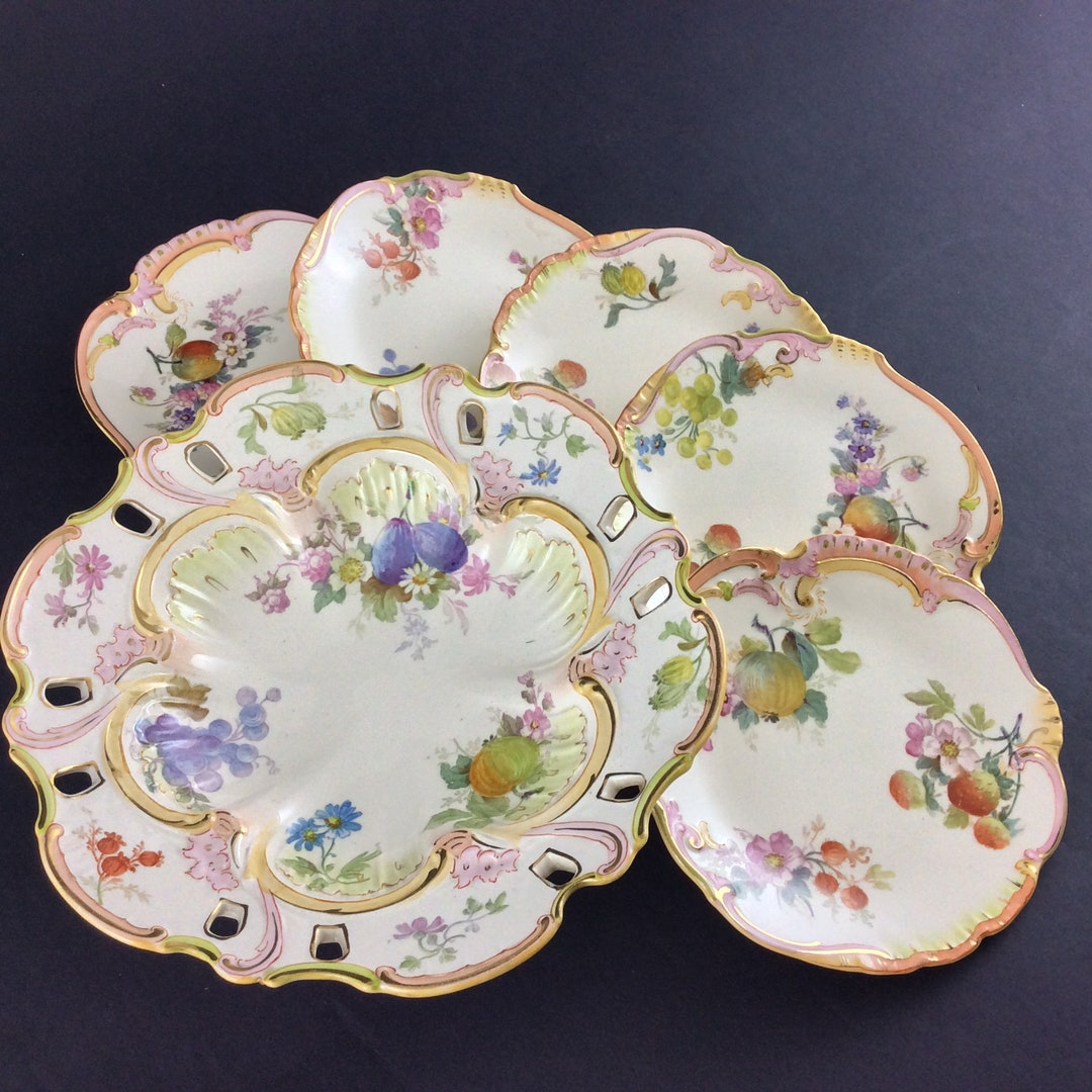 Antique Royal Bonn Cake Dessert Fruit Set Ceramic Majolica Art Nouveau ...