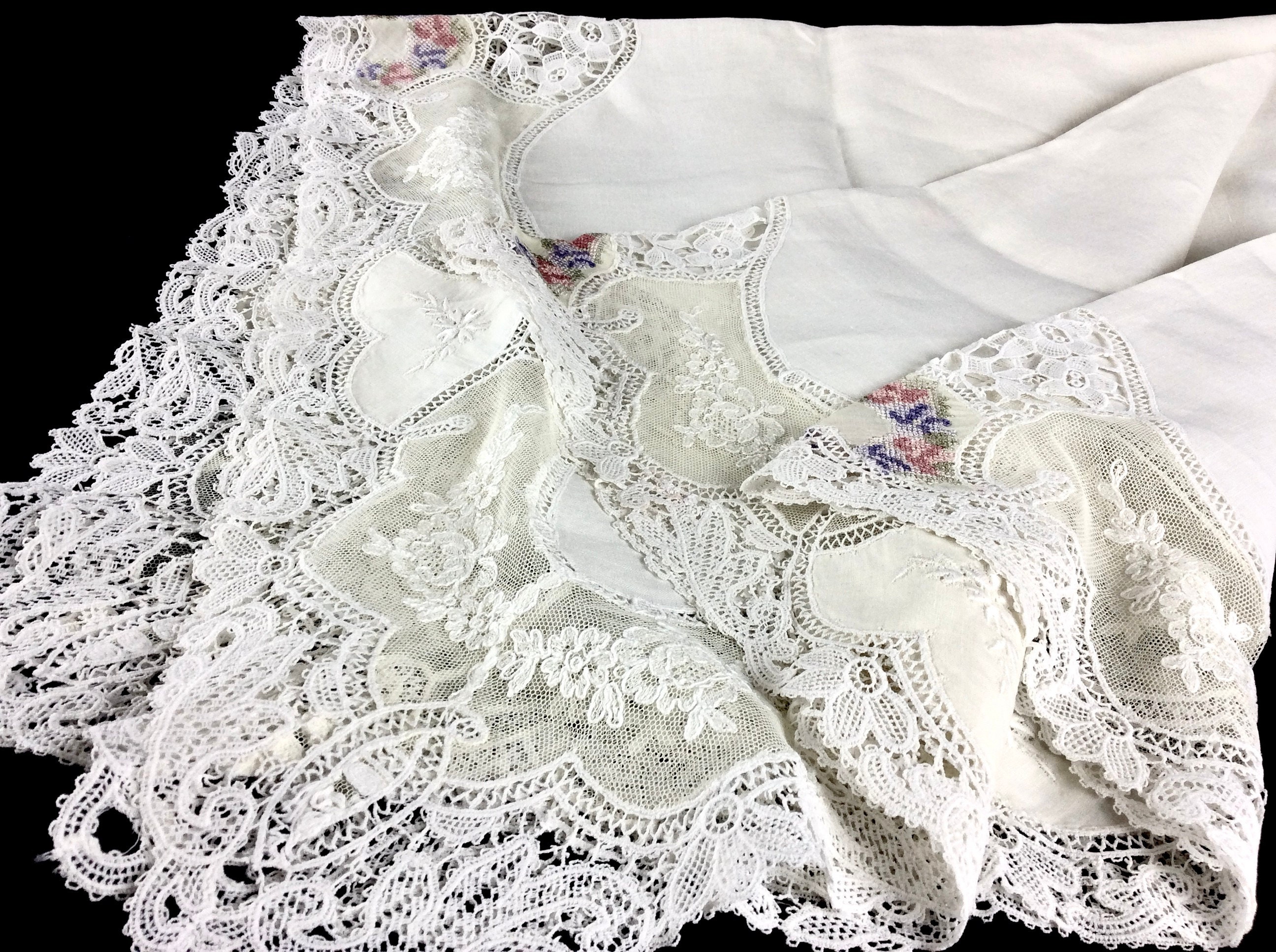 Rare Antique Table Cloth 19th Embroidered Wide Brussels Bobbin Lace ...