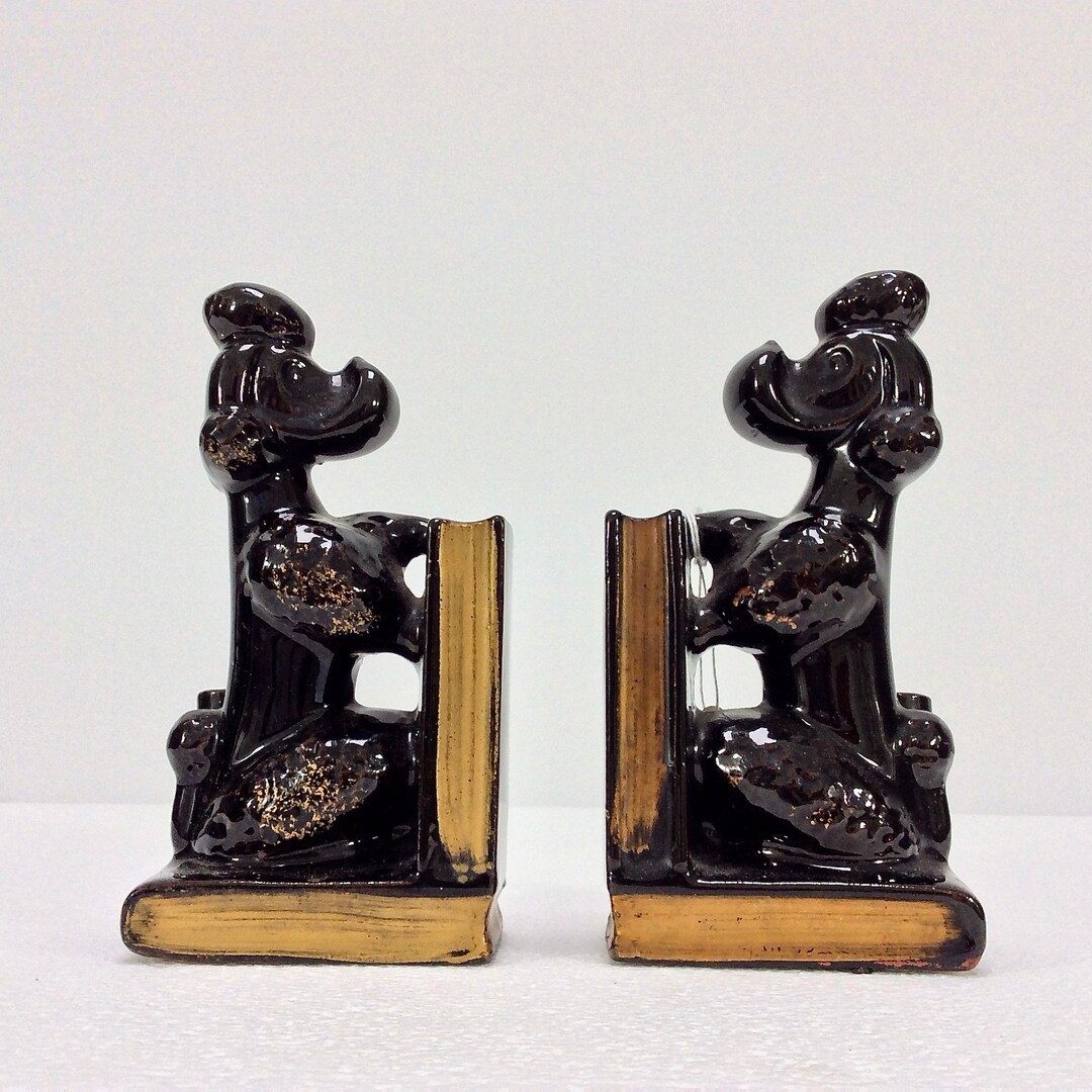 Vintage Bookends Japanese Ceramic Black Poodles Figurine Statue Dog ...