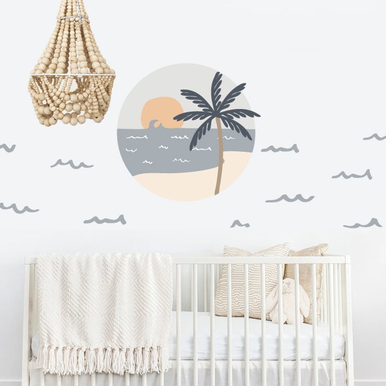 Beach Scene Wall Decal, Beach Wall Decals, Waves Wall Sticker, Surf ...