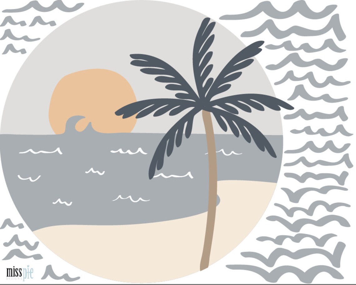 Beach Scene Wall Decal Beach Wall Decals Waves Wall Sticker - Etsy