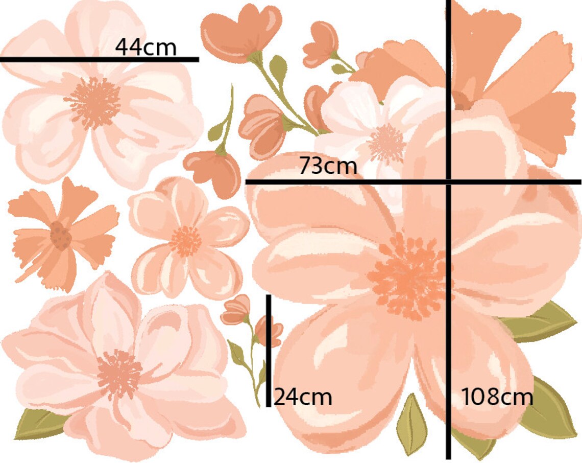 Peach Flower Wall Decals floral decals watercolour flower | Etsy