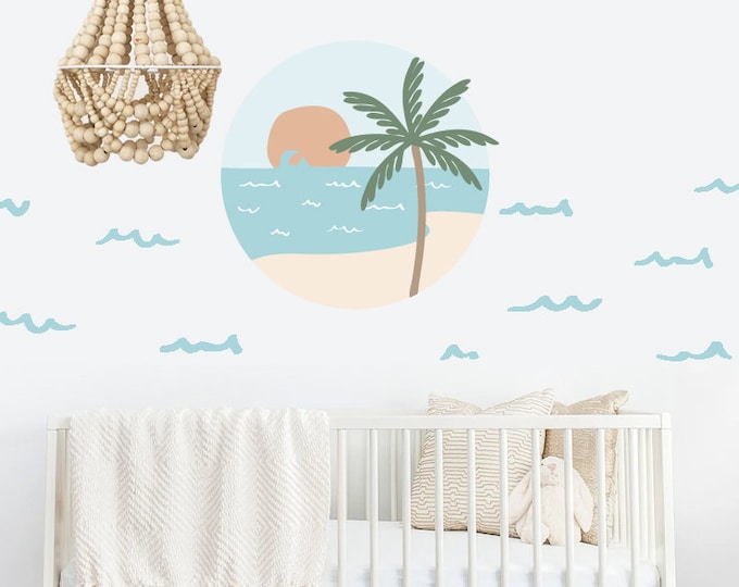 Beach Scene Wall Decal Beach Wall Decals Waves Wall Sticker - Etsy