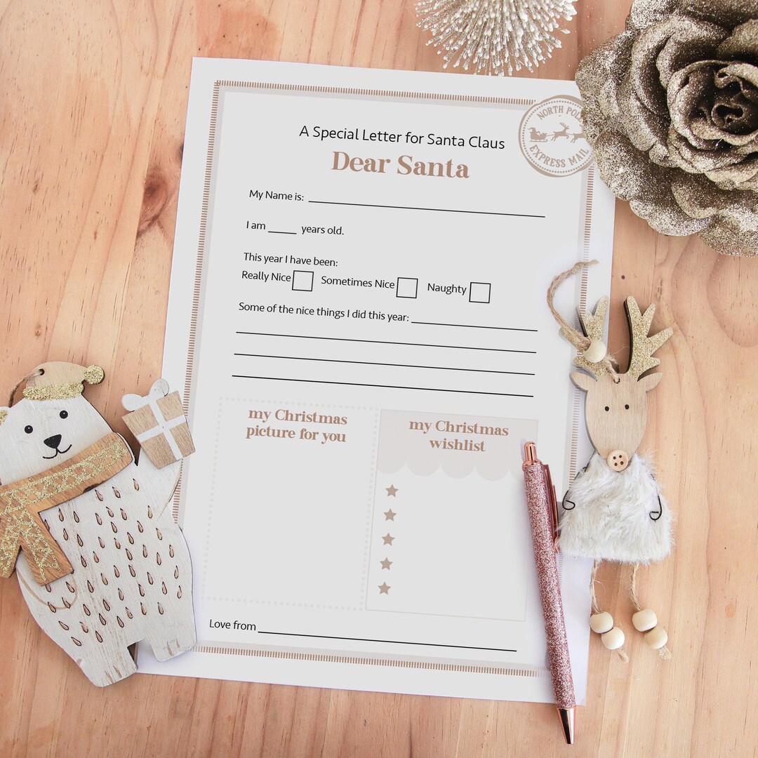Tan Santa Wish List Print, Christmas Print, Digital Santa Letter, Santa ...